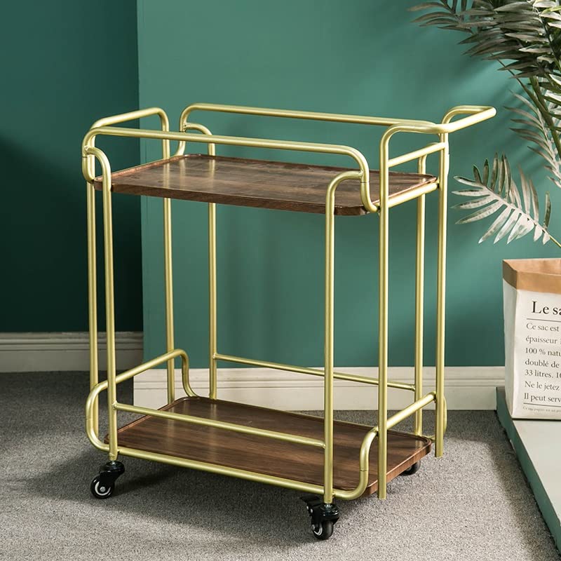 LIUZH Golden Hotel Bar Trolley Restaurant Mobile Hand Push Dining Cart Dining Side Table Fruit Cart Commercial (Color : E, Size : 2 Layer)
