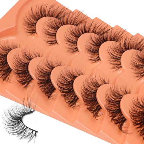 Lashes Russian Strip Natural Wispy False Eyelashes Cat Eye Fluffy D Curl Lash Soft Volume 16 Pairs Lashes Pack Reusable Fake Eyelash by Winifred