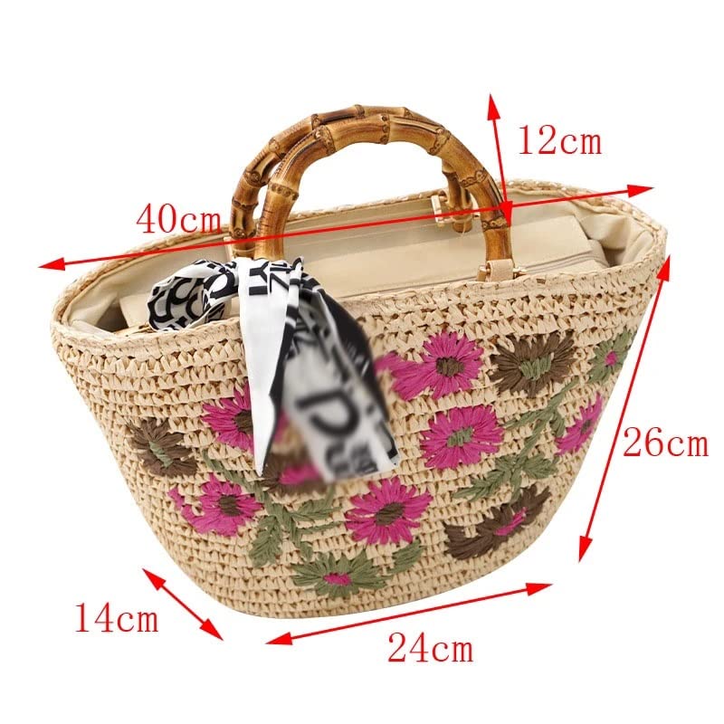 LIUZH Small Flower Bag Rattan Bag Single Pastoral Handbag Women's Bag Beach Handbag (Color : E)