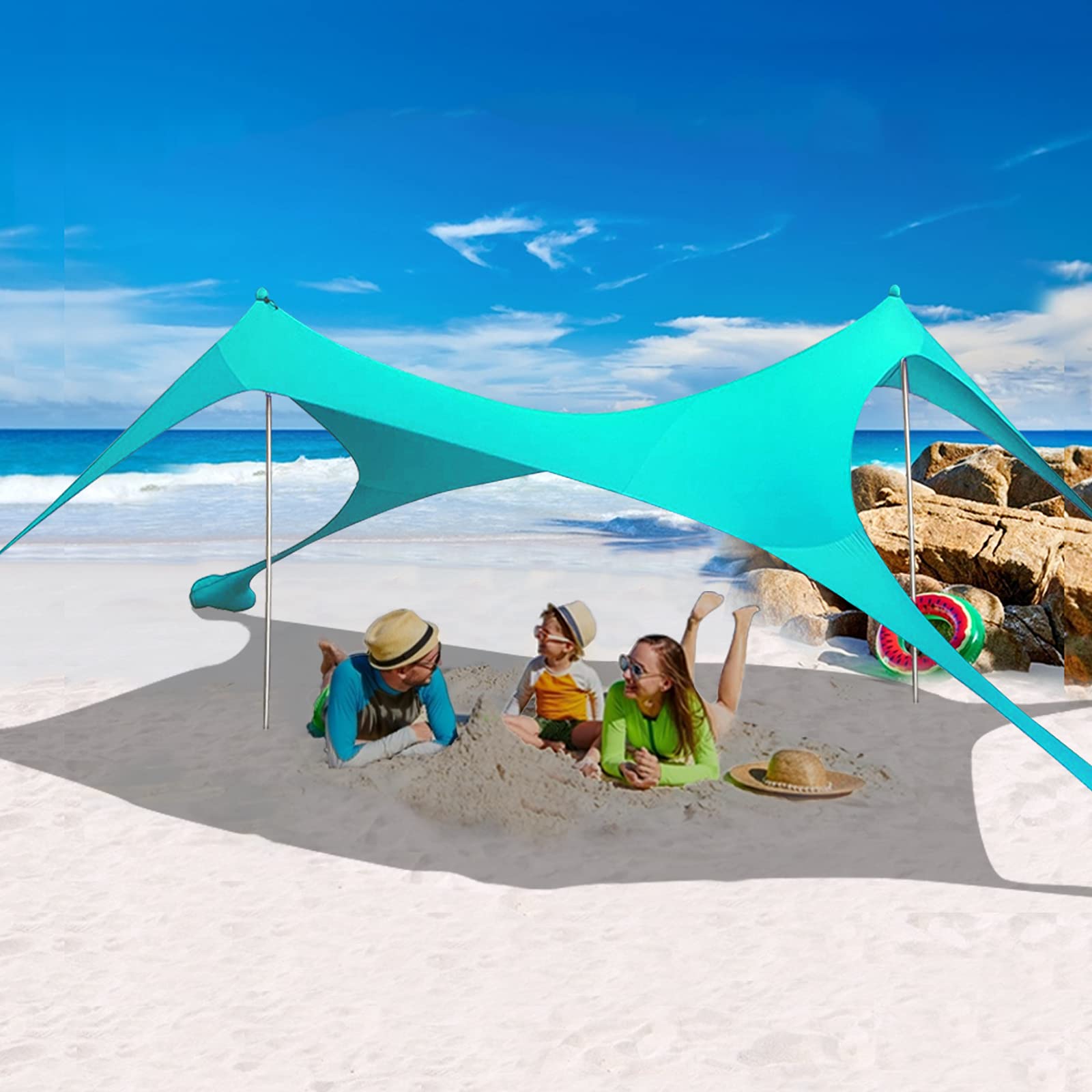 HARBLAND Beach Tent, Portable Beach Canopy UPF50+ with Carry Bag for Outdoors, Backyards, Adults and Babies(7X7 FT, 2 Poles, 2-4 People)