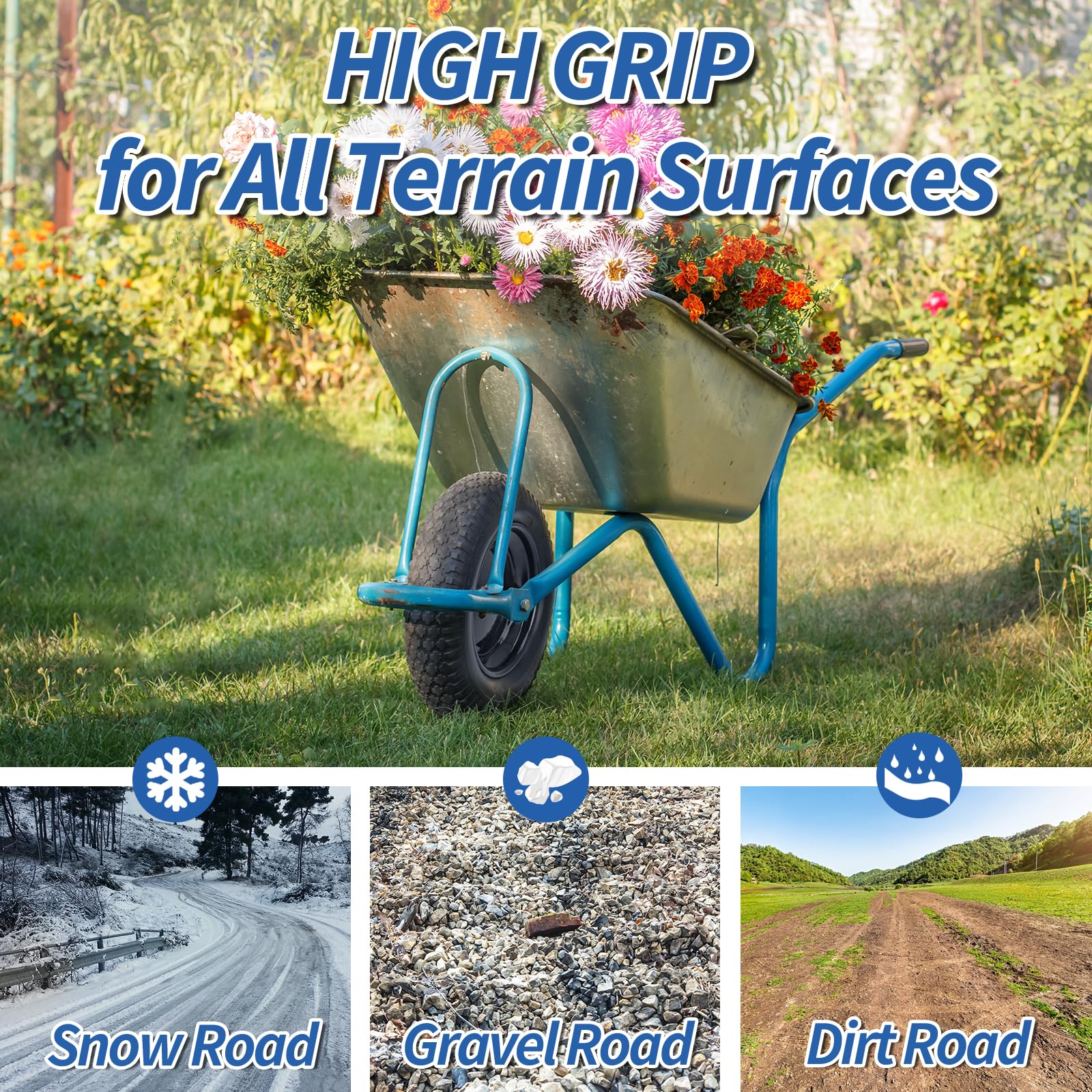 GICOOL 14.5" Wheelbarrow Tire, 3.50-8" Flat-free Solid Tire and Wheel with 5/8" Axle Bore Hole, 3-6" Centered Hub for Wheelbarrow Trolley Dolly Lawn Mover Go Kart Replacement