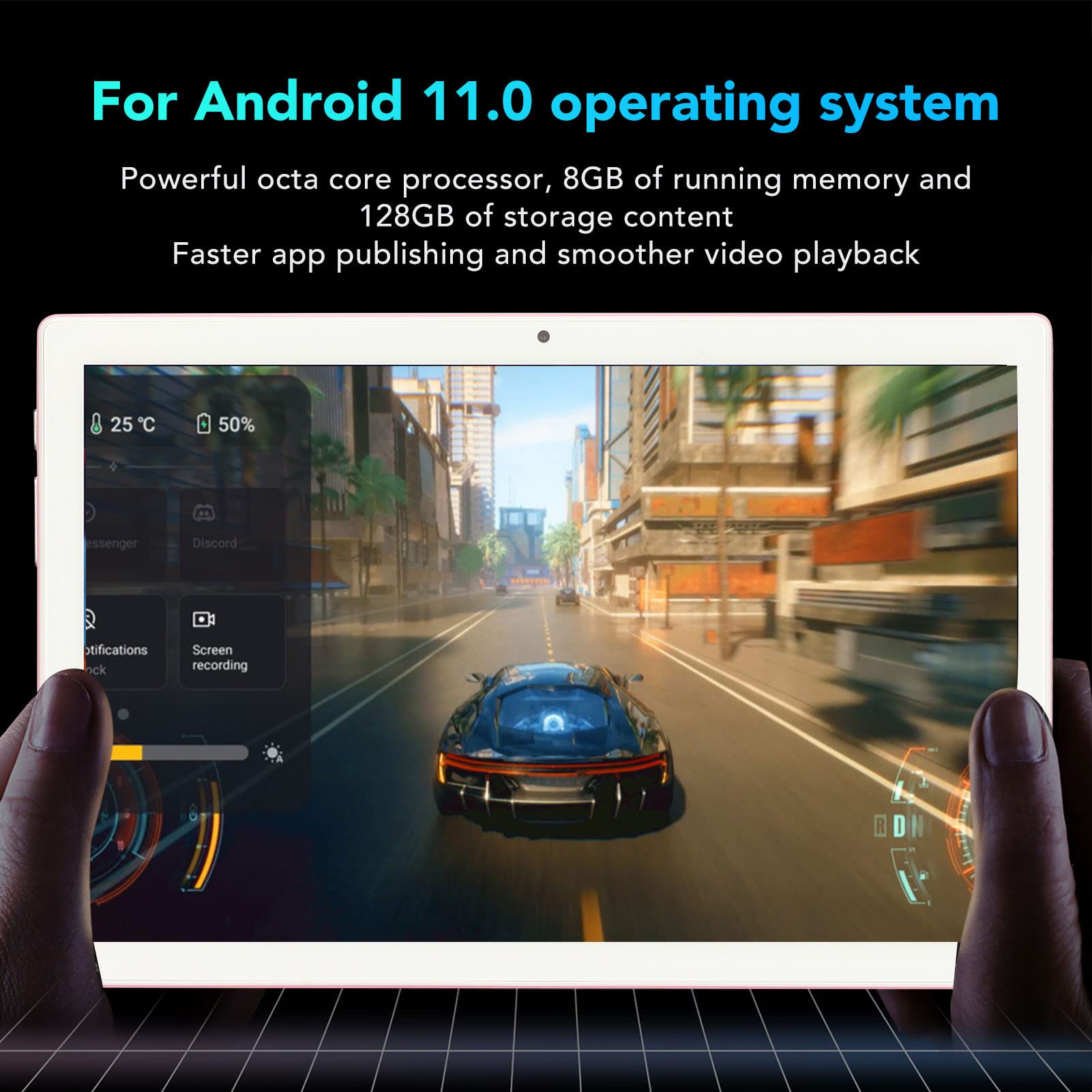 Naroote Gaming Tablet, Octa Core CPU Office Tablet 8800mAh 10.1 Inch for Work (US Plug)