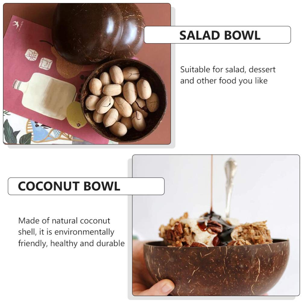Hemoton coconut bowl with spoons,smoothie bowls Fruit Salad Bowl Buddha Bowl Kitchen Utensils (Natural)