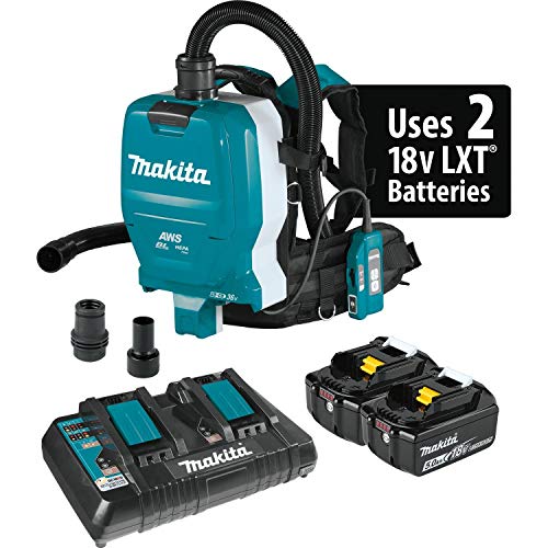 Makita XCV10PTX 18V X2 LXTŽ Lithium-Ion (36V) Brushless Cordless 1/2 Gallon HEPA Filter Backpack Dry Dust Extractor Kit, AWS⢠Capable (5.0Ah)