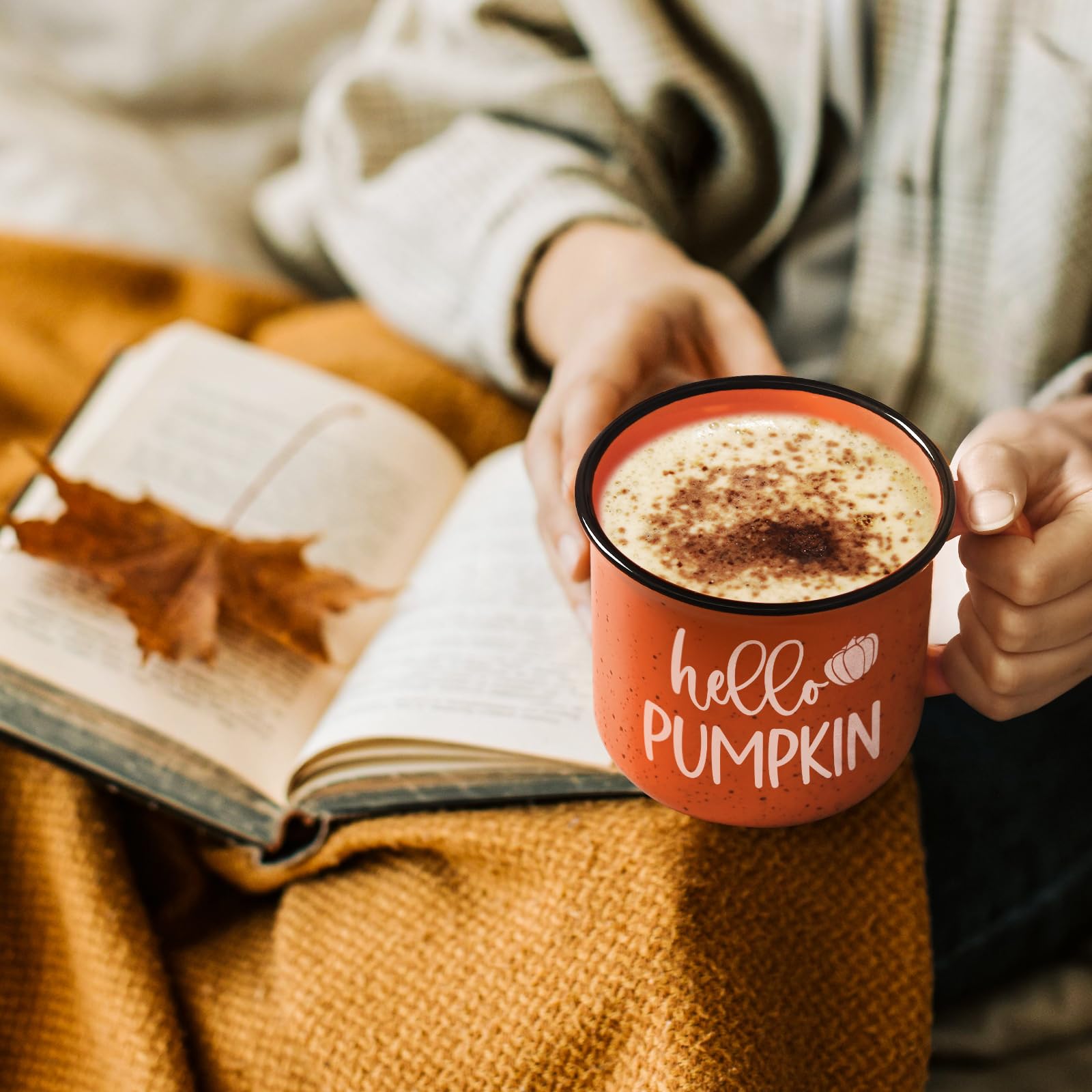 Maustic Fall Coffee Mug, Hello Pumpkin Mug, Pumpkin Coffee Mug, Fall Mug, Fall Seasonal Decor, Great Campfire Mug for Home, Camping, Perfect for Fall, Thanksgiving, Cute Pumpkin Cup 15 Oz