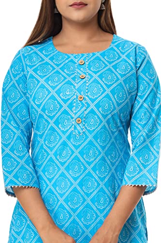 VIHAAN IMPEX Leheriya Printed Casual Blue Tunic Tops For Women Kurta Kurti For Ladies