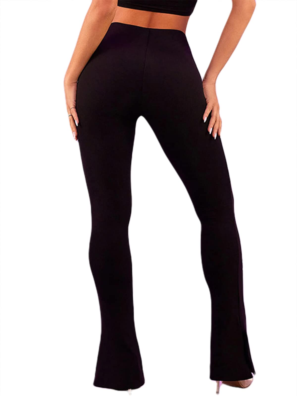 Hilinker Women's High Waisted Flare Long Pants Cut Out Bootcut Flare Yoga Pants Black X-Large
