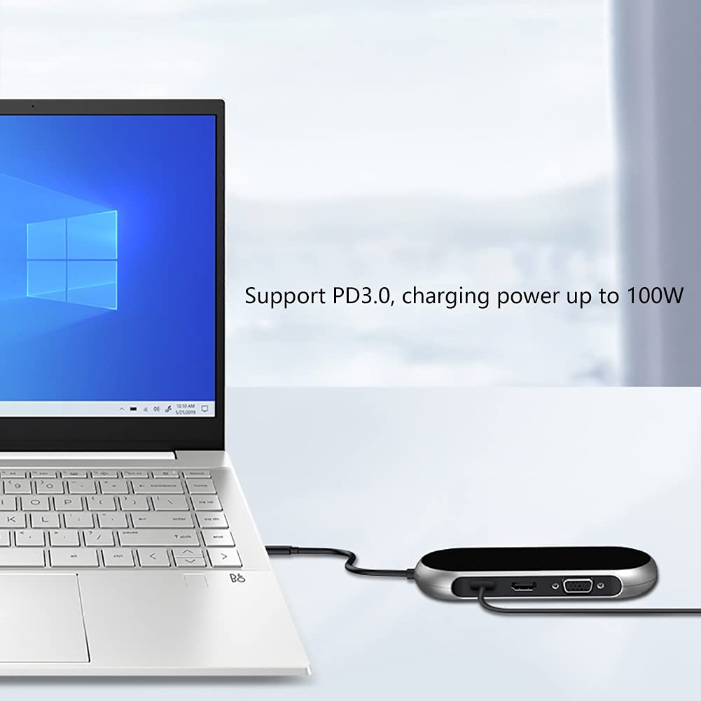 Hub Dock Adapter Docking Station 9 in 1 USB C Dock USB C Hub Adapter with HDMI, VGA, PD 100W, Ethernet, SD/TF Card Reader, 3 USB 3.0 Port Computer Accessories