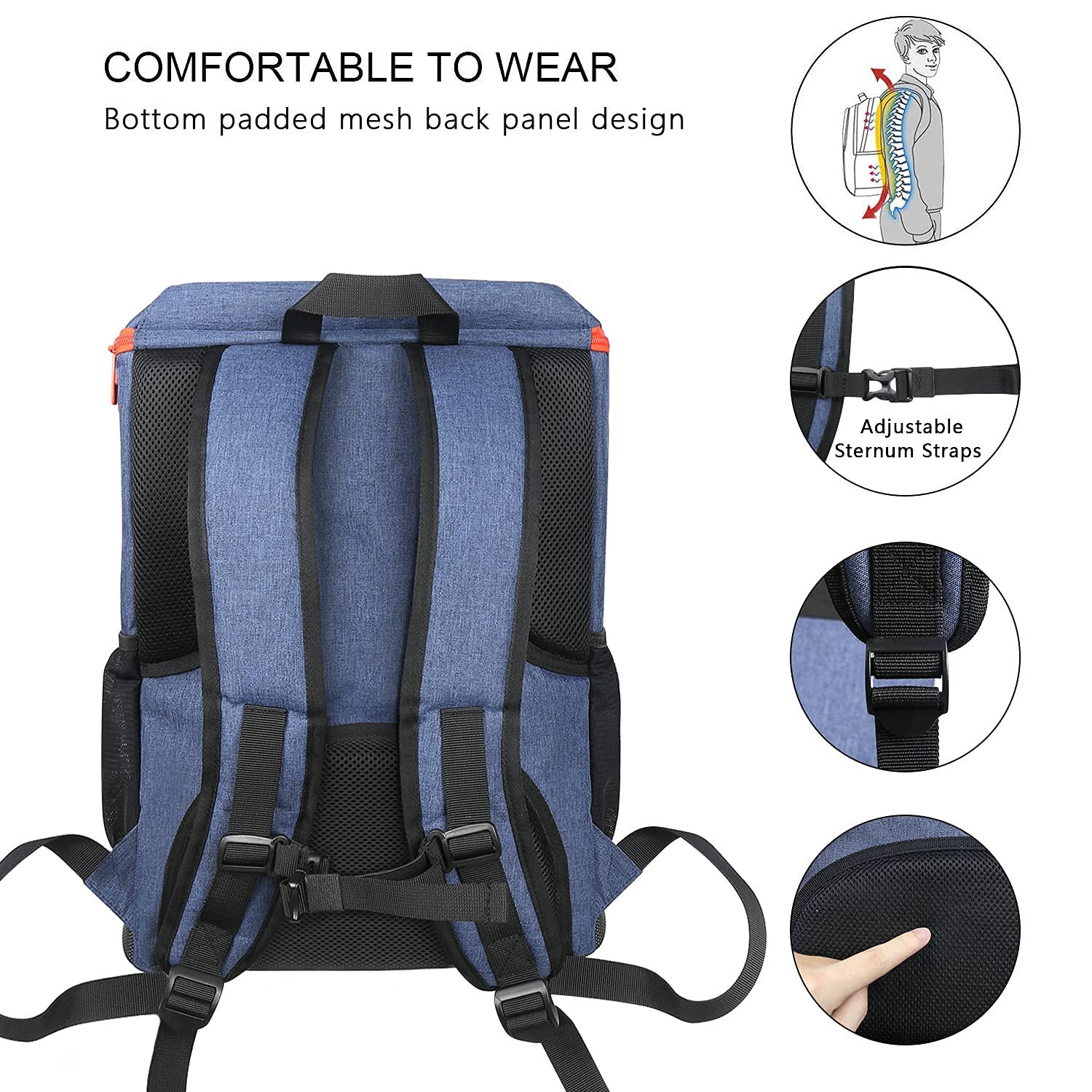 Hap Tim Insulated Leakproof 30 Can Soft Sided Portable Backpack Cooler Bag Lightweight for Travel, Lunch, Grocery Shopping,Fishing, Camping and Road Trips, Blue(1002-BL)