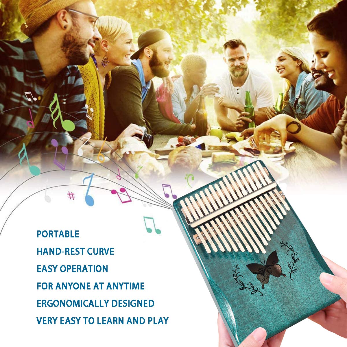 Grehge NAMBM Kalimba 17 Keys Thumb Piano with Tune Hammer,Shoulder Bag and Study Instruction,Portable Mbira Mahogany Wood Finger Piano
