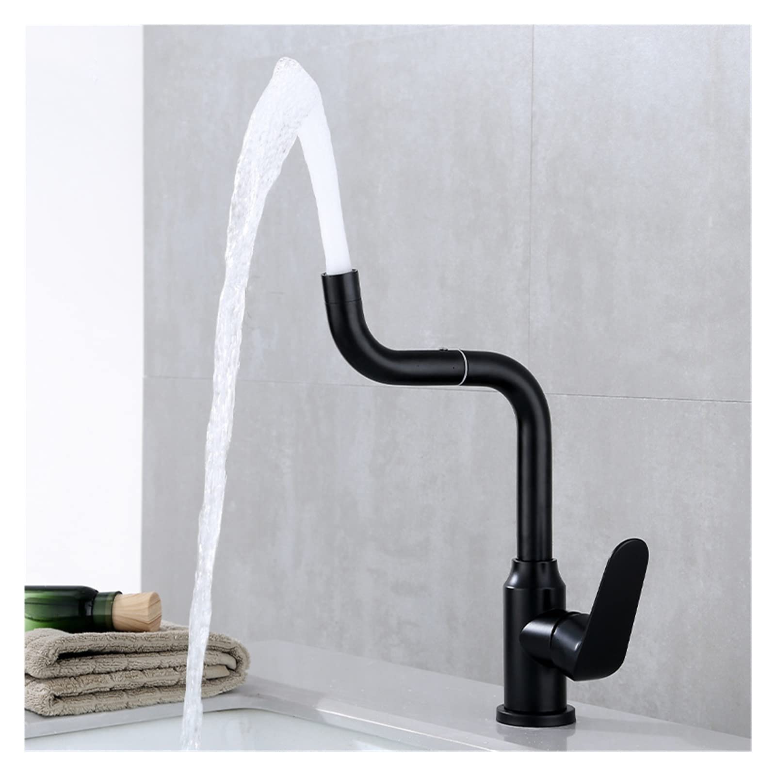 JEMITA Kitchen Faucet 304 Stainless Steel Black & Chrome Hot and Cold Mixer Sink Tap Deck Mount 360 Degree Swivel Kitchen Sink Faucets (Color : 02)