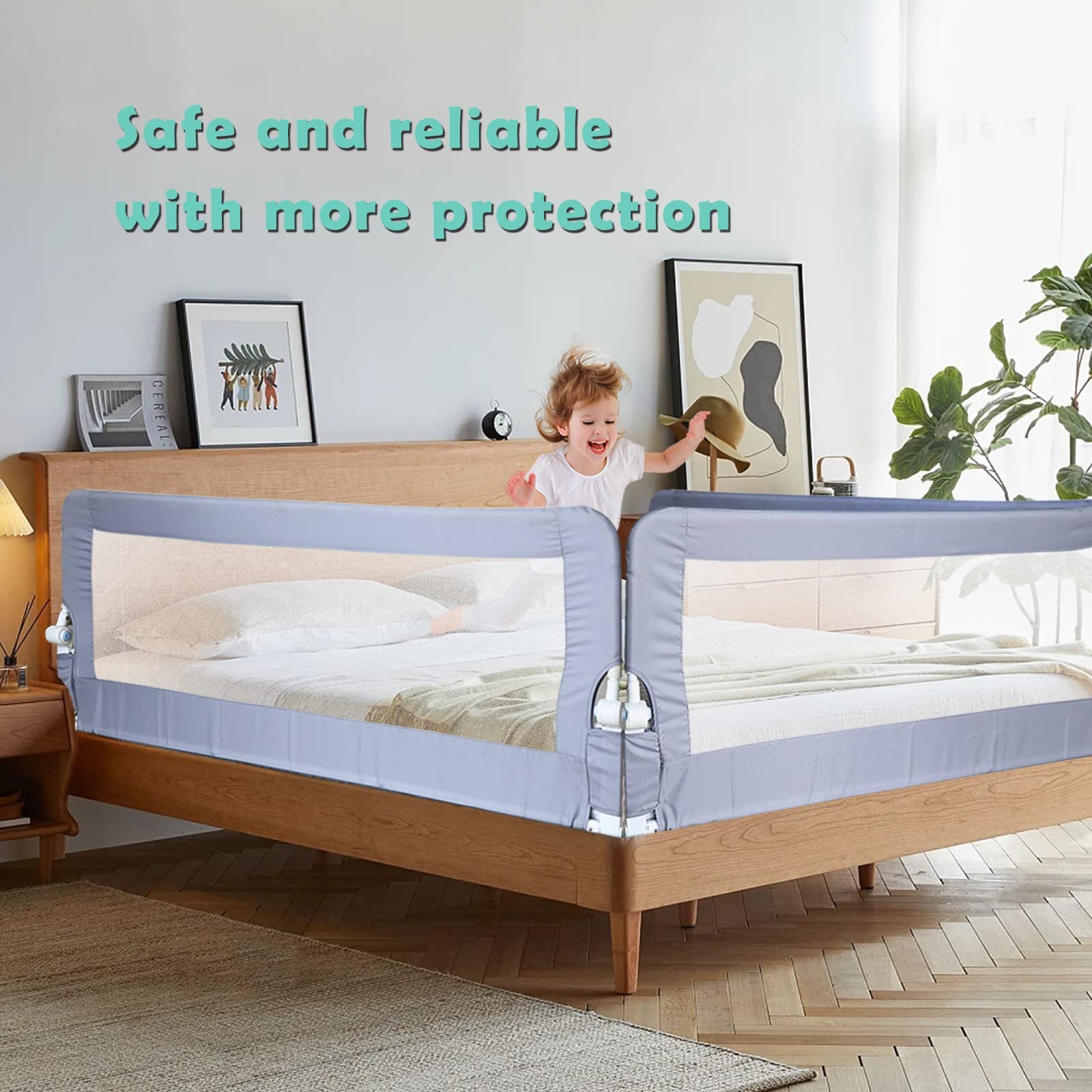 grelex Bed Rail for Toddlers, 51 Inch Foldable Toddler Bed Rails, Baby Bed Guard Rail for Twin Bed, Boxspring, Platform Bed, with Reinforced Sturdy Safety System (Grey)