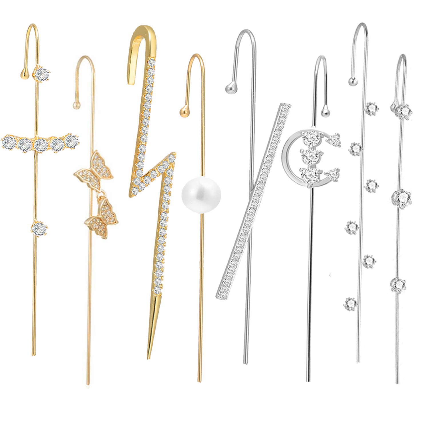 Ear Crawler Earrings for Women Ear Cuff Earrings Helix Hook Earrings Ear Wrap Earrings Snowflake Rhinestone Lightning Bolt Pierced Earrings Trendy Jewelry for Women 2024
