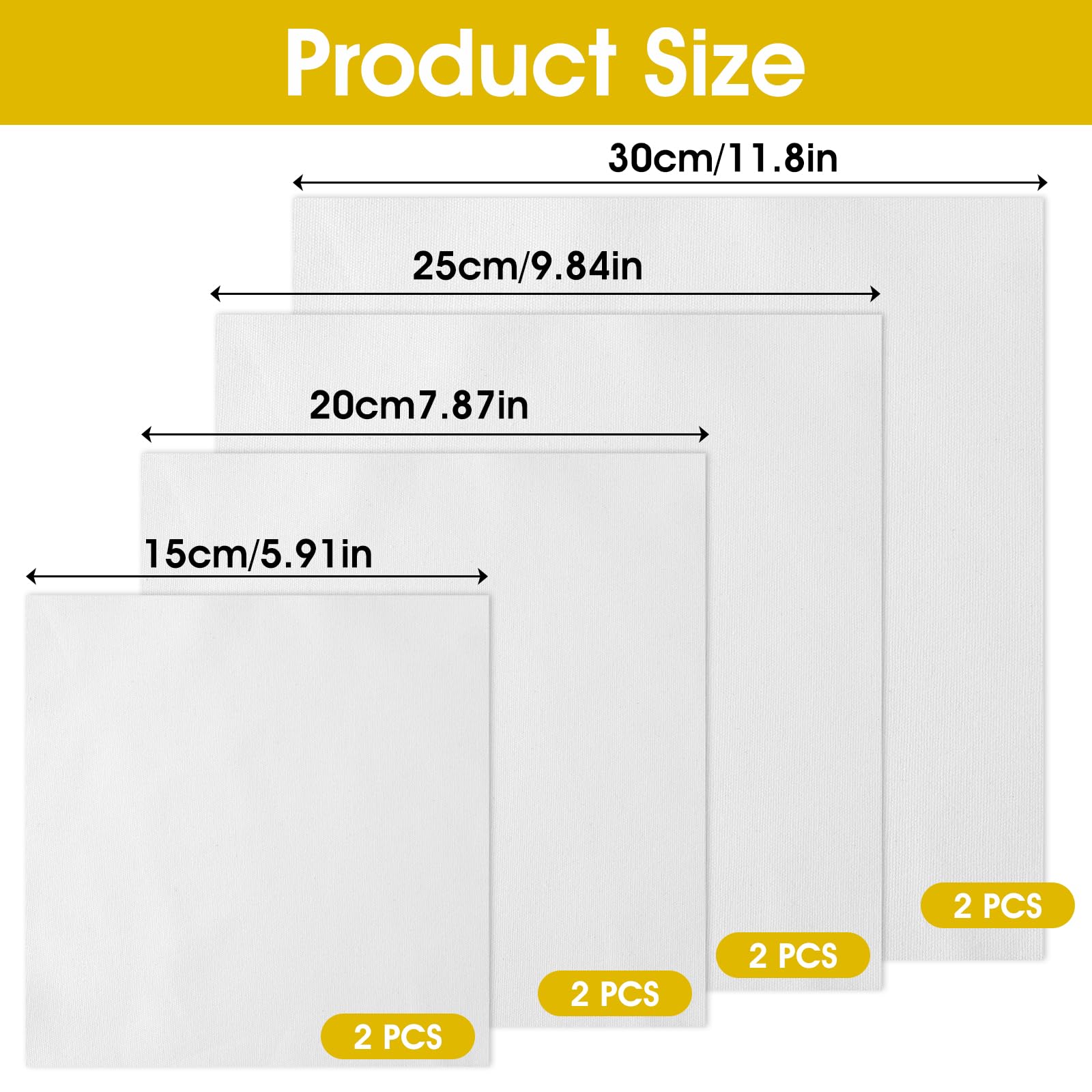 Prasacco 8 PCS White Embroidery Fabric, 4 Size Pre-Cut Natural Cotton Embroidery Cloth Fabric Squares Embroidery Fabric Cross Stitch Fabric Fabric Embroidery Cloth for Craft Garment Embroidery