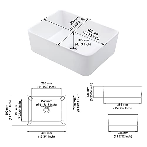 KES Rectangle Vessel Sink 16"X12" White Bathroom Sink Above Counter Porcelain Ceramic Small Sink Bowl, BVS110S40
