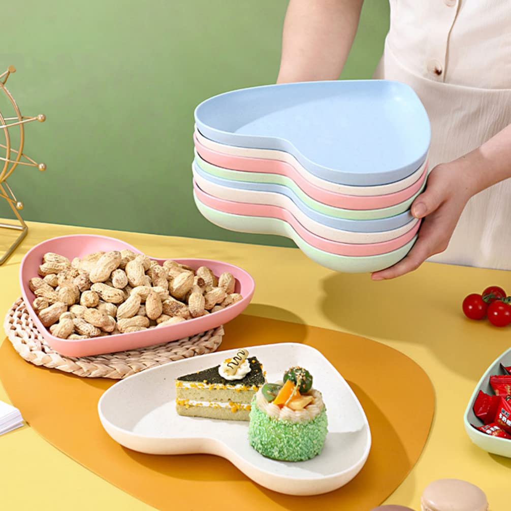 Hemoton Heart Shaped Dinner Plate: 4 Pcs Unbreakable Dinner Plates Snacks Salad Plates Candy Dish Appetizers Platter Steak Serving Plate for Party| Picnic| Camping| BBQ