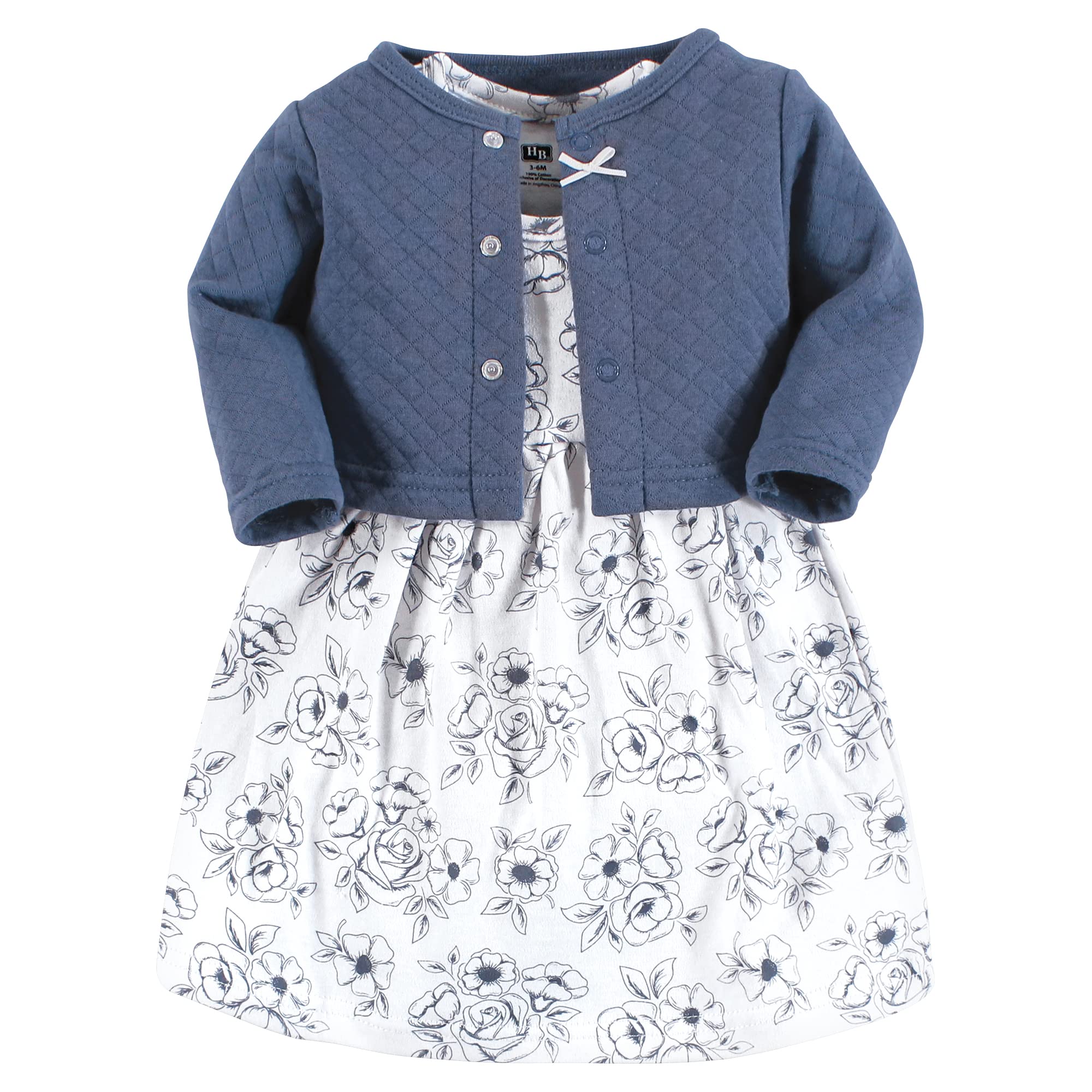 Hudson Baby Baby Girls' Quilted Cardigan and Dress, Blue Toile, 5 Toddler