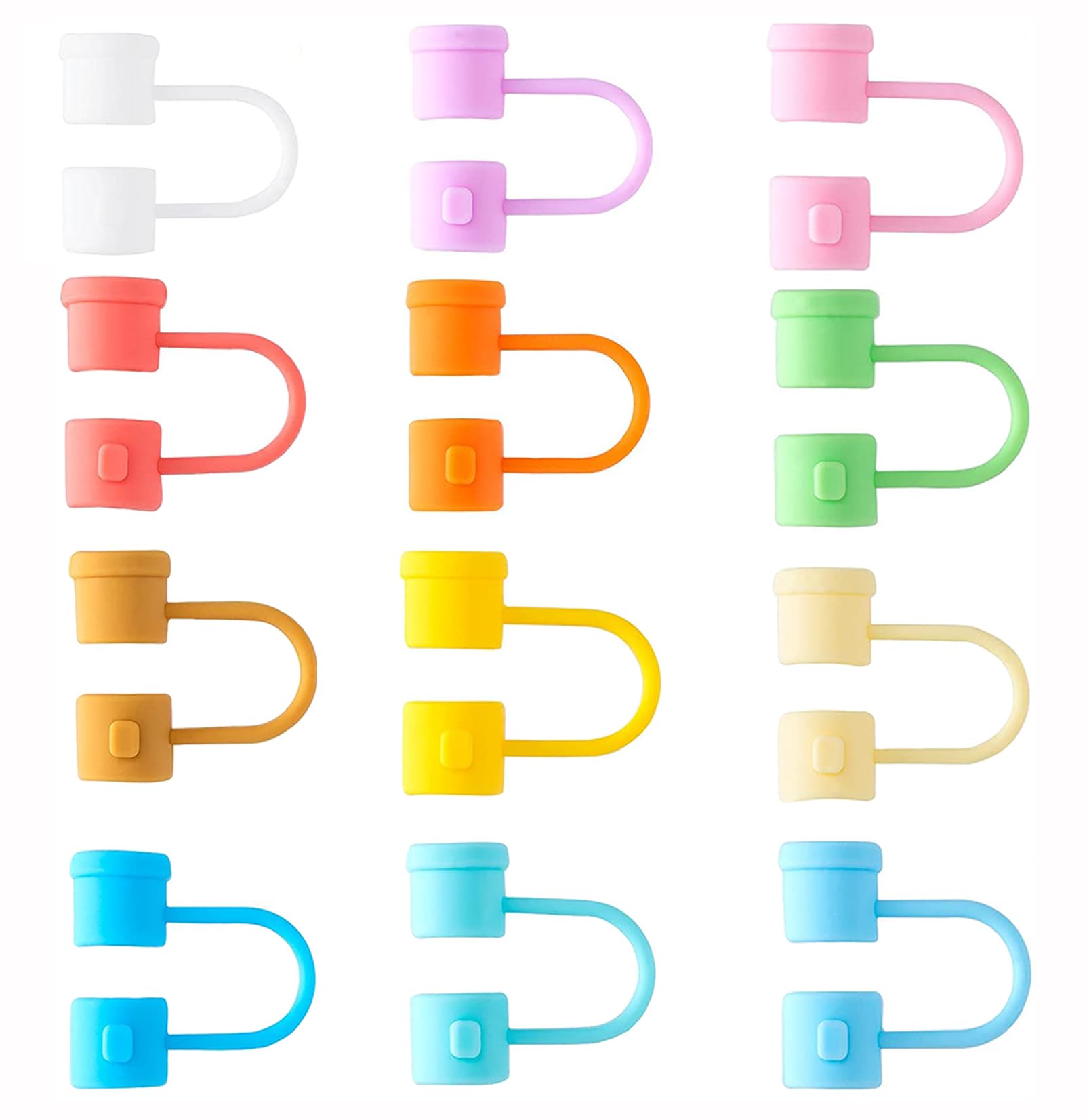 GLBEAR 12Pcs Silicone Straw Tips Cover, 8mm Reusable Straw Covers, Dust-Proof Straw Toppers,Straw Covers Cap Accessory,Straw Covers Cap,12 Colors (8mm)