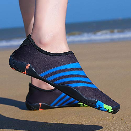 Hutop Water Shoes Womens Mens Kids Quick-Dry Aqua Socks Slip-on Barefoot for Outdoor Beach Swim Surf Yoga Exercise Soles in Amazon (Black/B Stripe, Numeric_7)