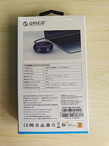 Multi Port USB Splitter, 4 Port USB 3.0 Hub, ORICO USB A Port Data Hub Have RGB Indicators, for Laptop, Computer, Mobile HDD, Flash Drive and Printer, Camera, Key-Borad, Mouse U-Disk etc