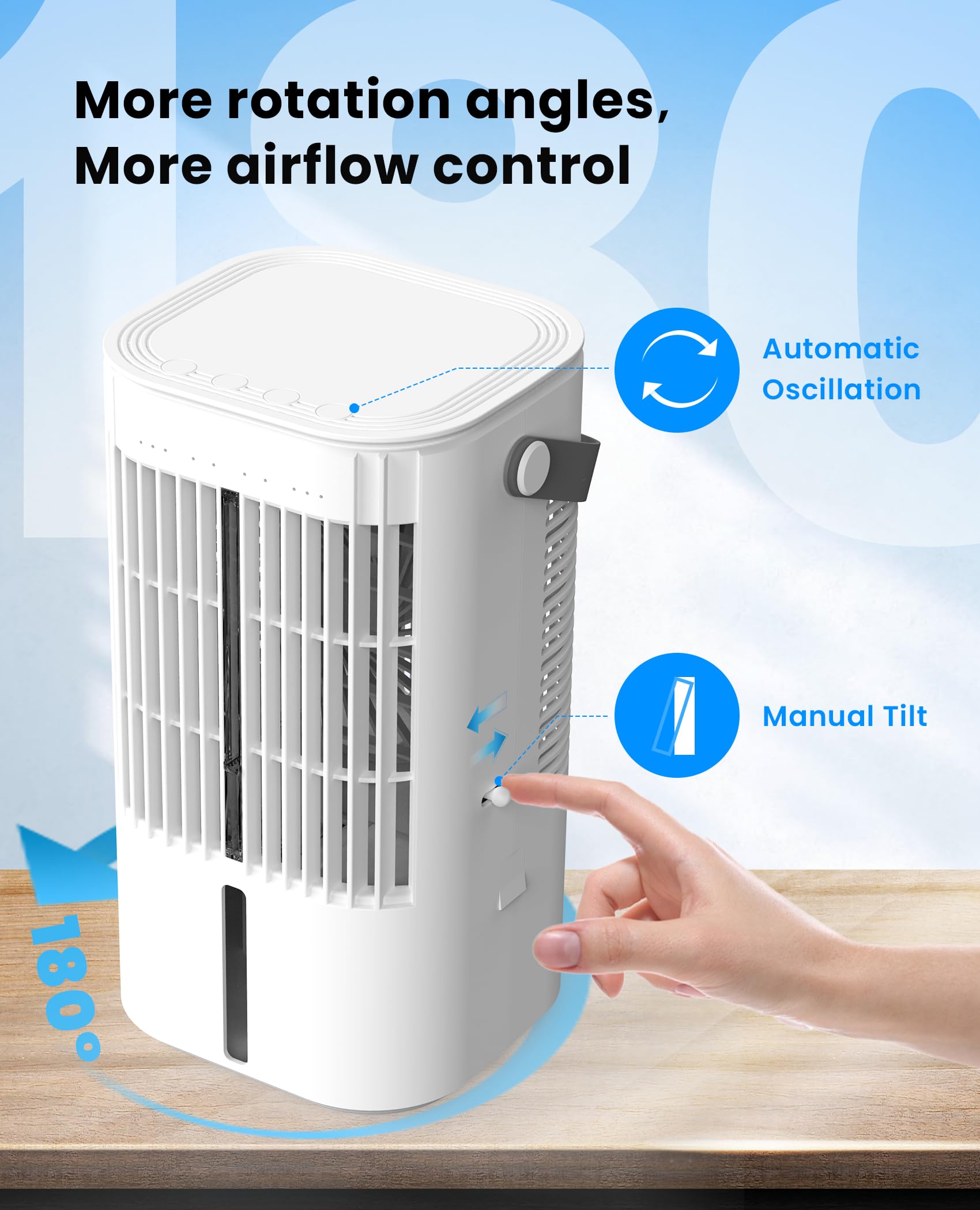 LATITOP Portable Air Conditioners Fan, Air Cooler Evaporative 180°Auto Rotation, 3 Wind Speed, 2-4H Timer, Mini Cooling Fan for Room Home Bedroom Office