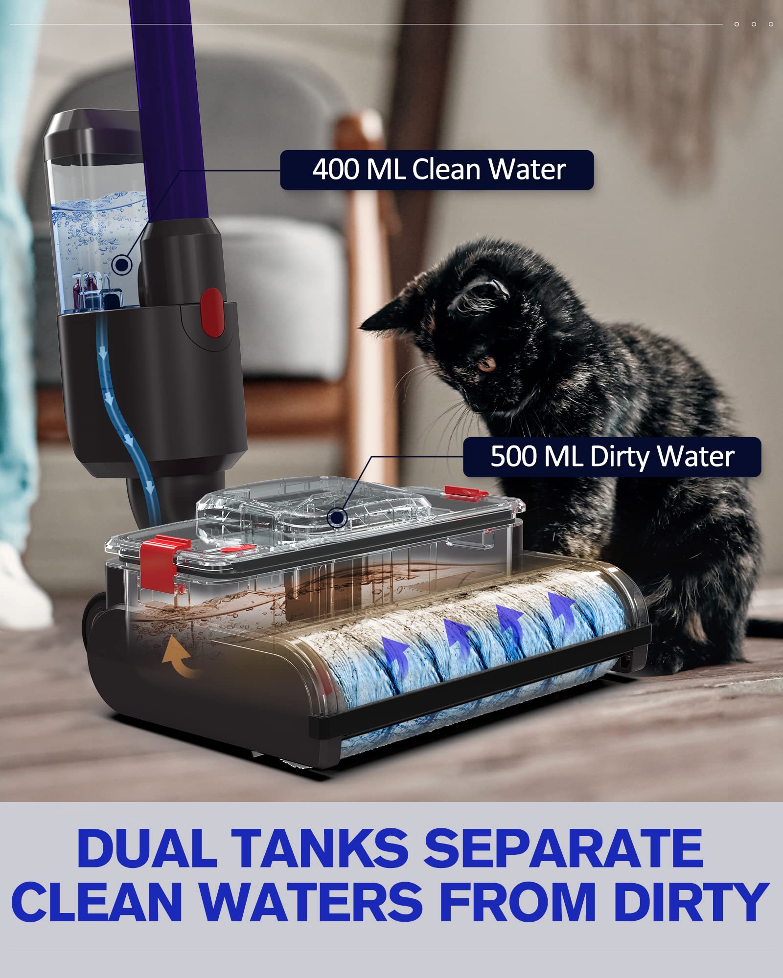 Electric Wet Dry Mopping Head for V15 V8 V7 V10 V11 Vacuum Cleaner, Automatic Cleaning Roller Brush for Hard Floors and Area Rugs, Great for Sticky Messes and Pet Hair