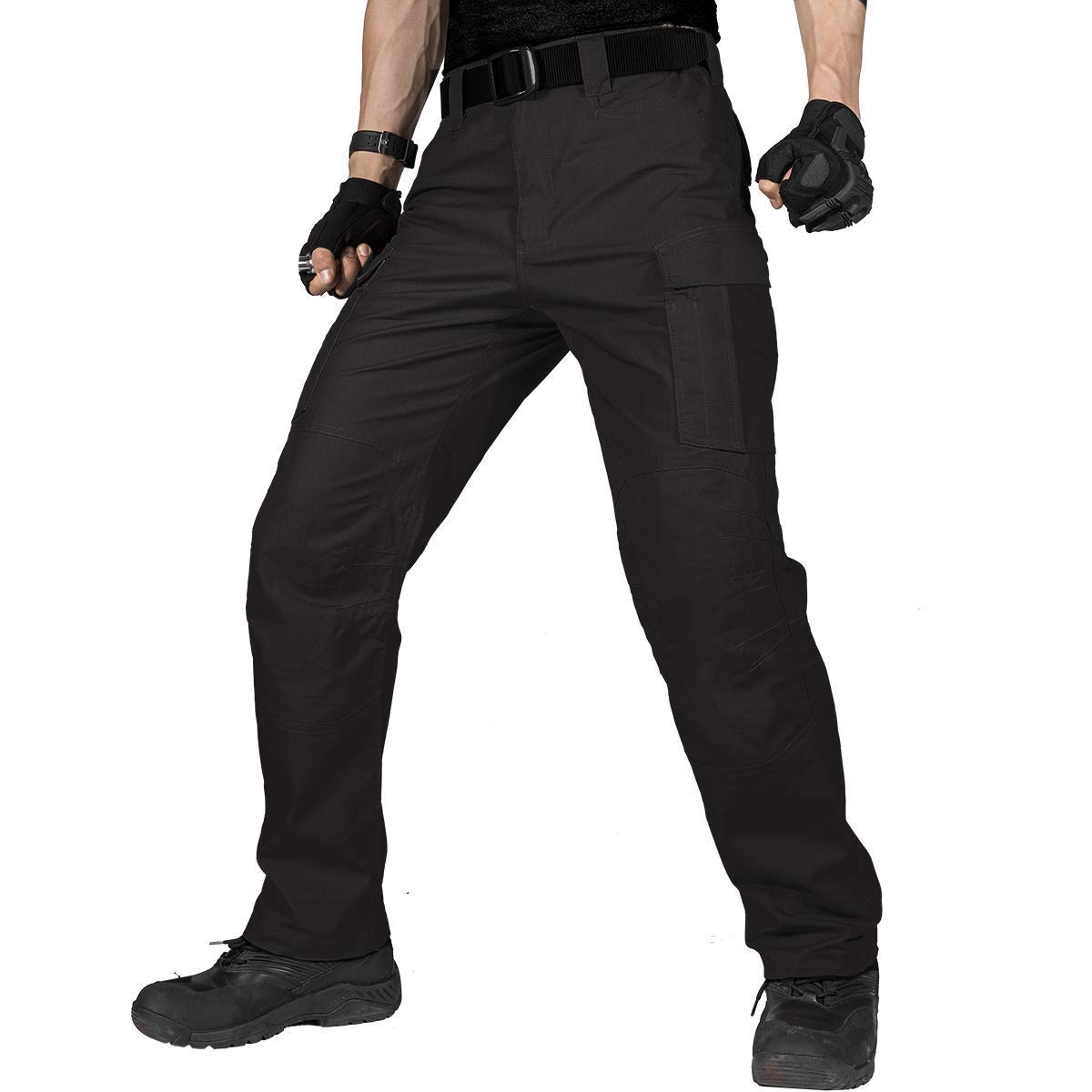 FREE SOLDIER Men's Water Resistant Pants Relaxed Fit Tactical Combat Army Cargo Work Pants with Multi Pocket (Black 32W x 32L)