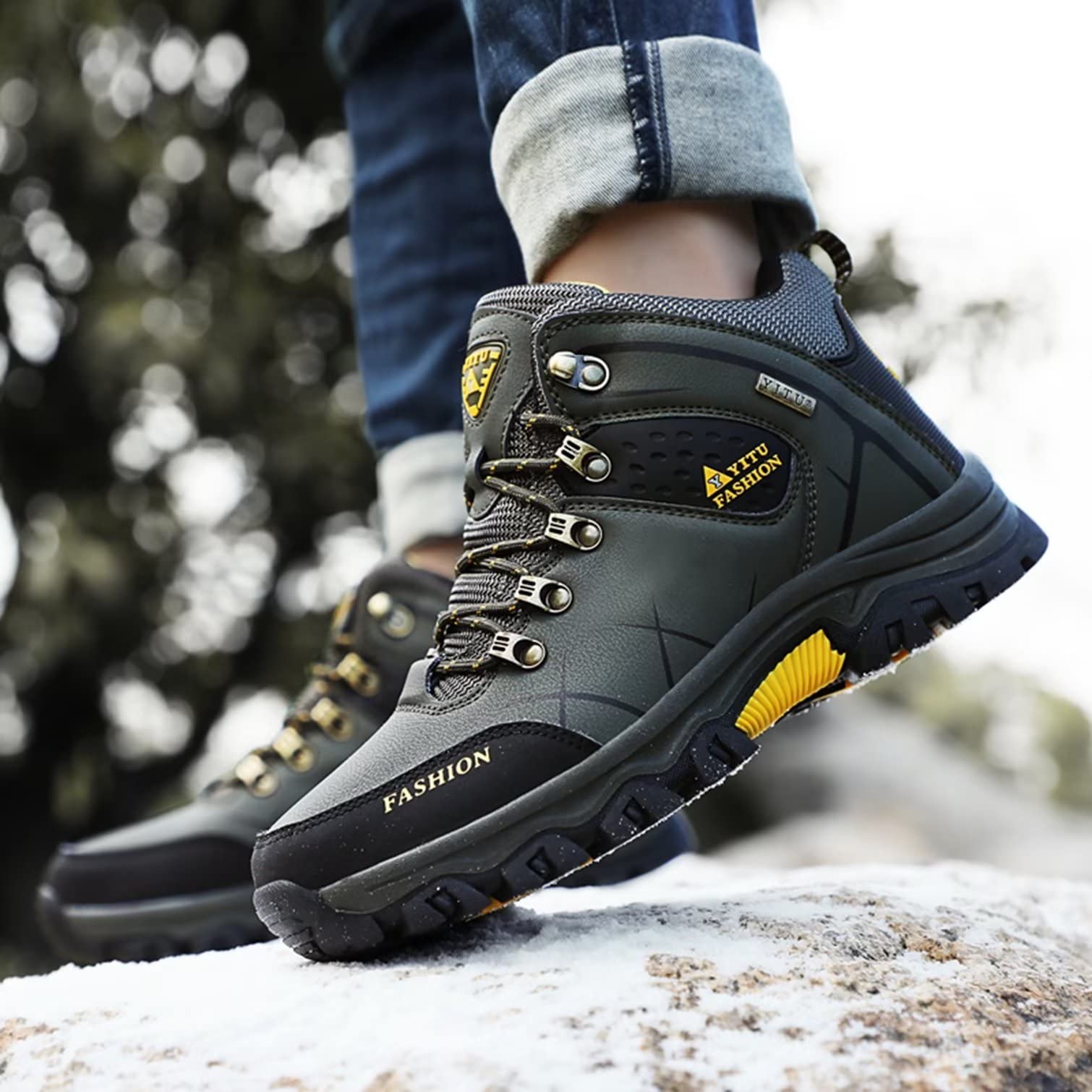 HARMOX Men's Women's Hiking Boot Anti-Slip Hiking Boots Men Waterproof Insulated Green