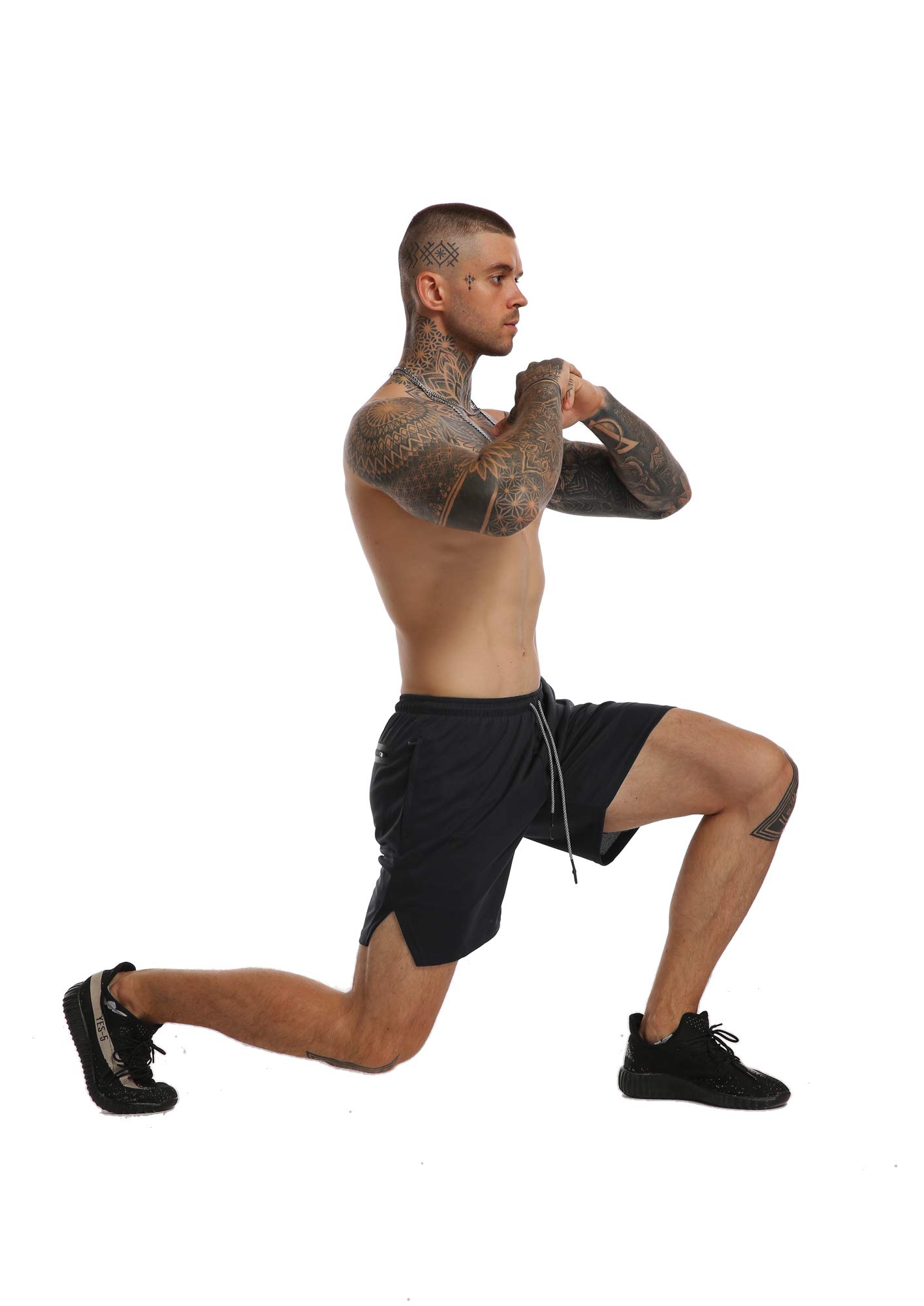 FLYFIREFLY Men's 2-in-1 Workout Running Shorts 7" Lightweight Gym Yoga Training Sport Short Pants Black