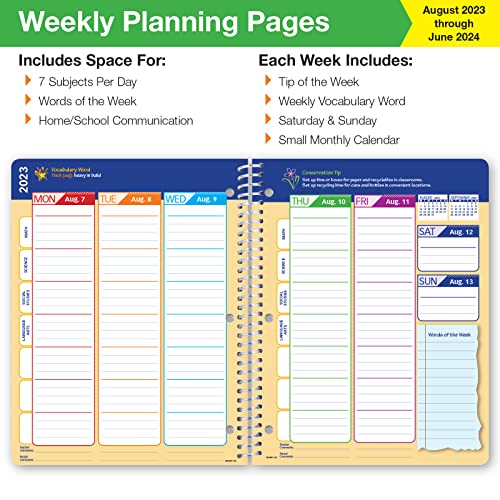 Global Datebooks Dated Elementary Student Planner for Academic Year 2023-2024 Includes Ruler/Bookmark and Planning Stickers (Matrix Style - 8.5"x11" - Space Dino)
