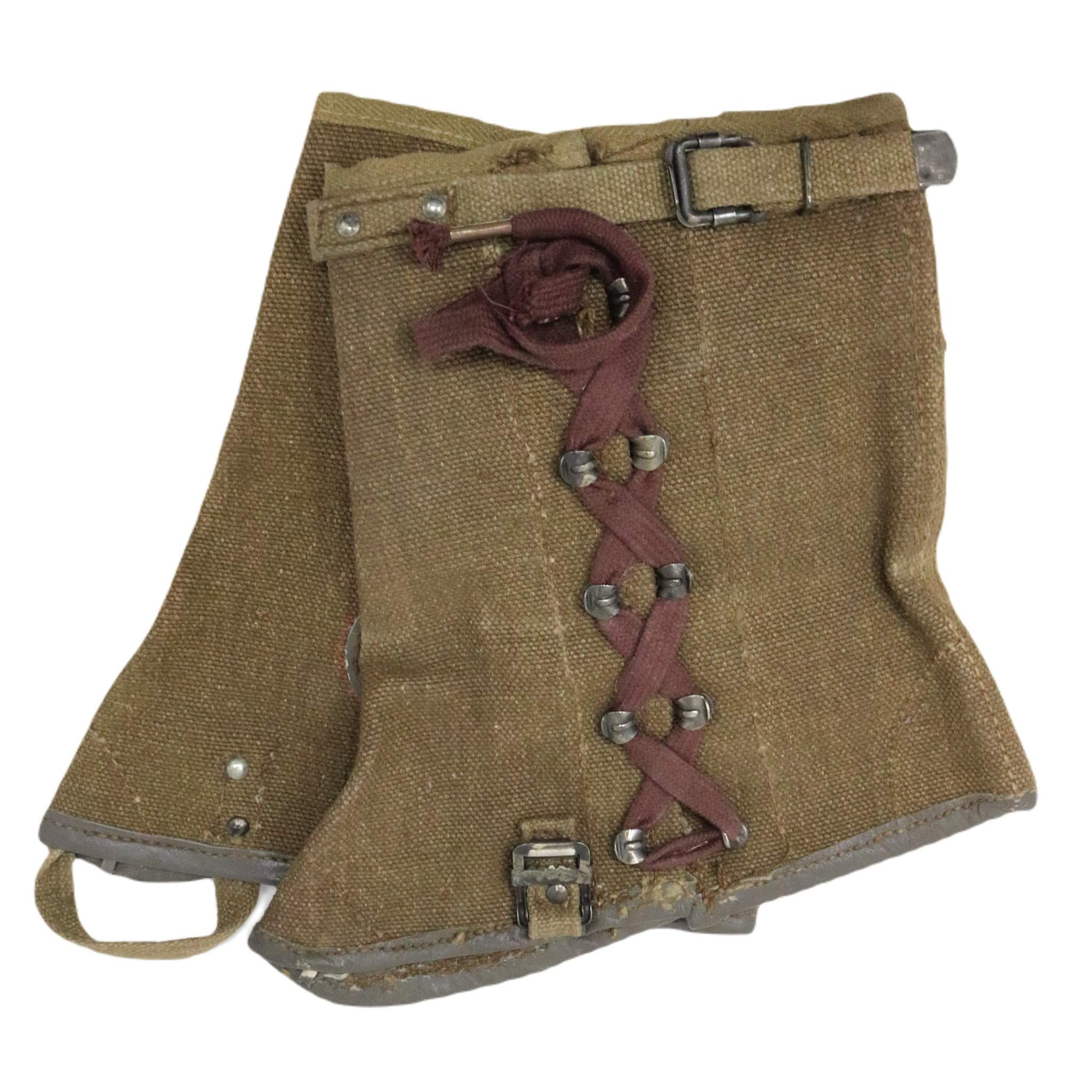 GENUINE MILITARY SURPLUS Vintage Italian Gaiters, Boot Guard, Canvas, Leather Trim, Hiking Gear, Protects Against Water Muds and Thorns, Made in Italy, with Laces (1) Olive Drab