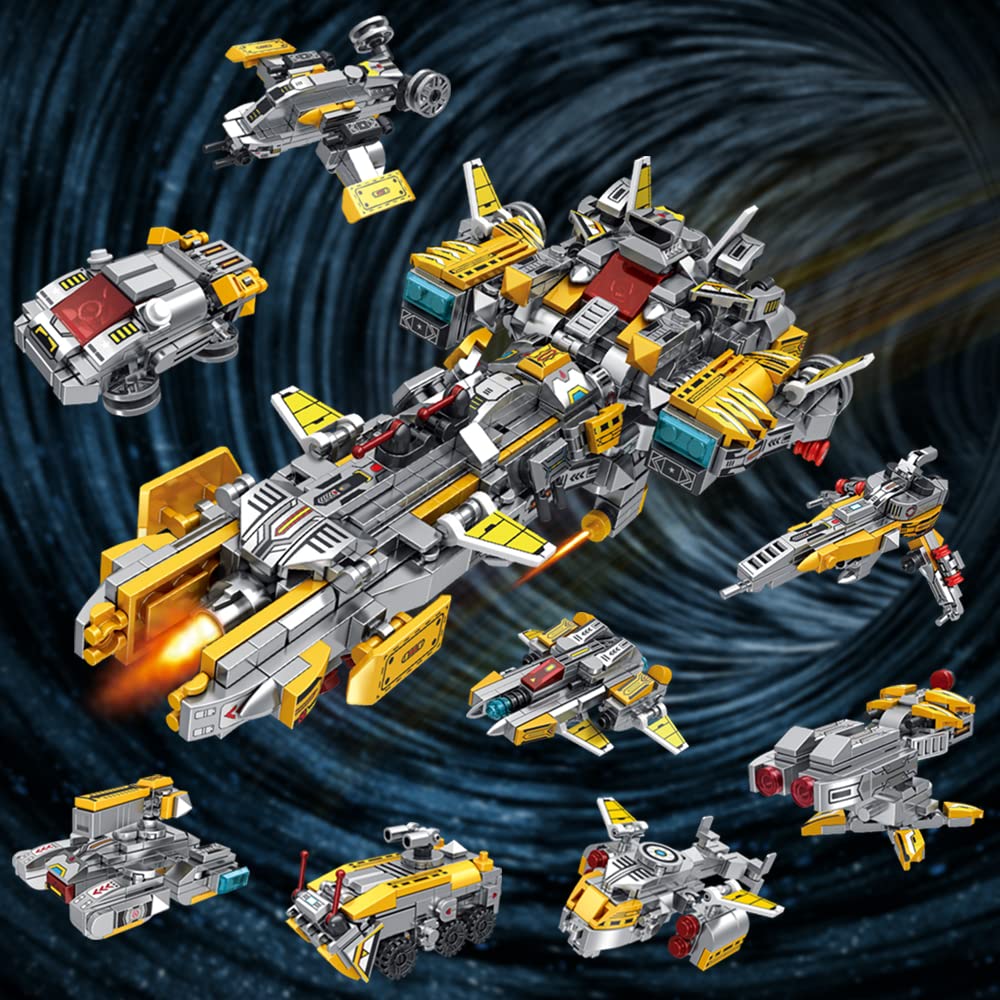 EDGKODK Star Space Battleship Building Toys for Boys Aged 7-12, 8-in-1 Outer Space Warship Building Sets, 829 Pieces