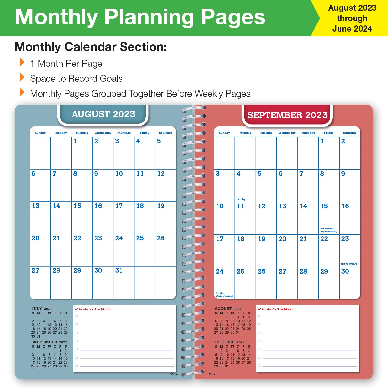 Global Datebooks Dated Middle School or High School Student Planner for Academic Year 2023-2024 Includes Ruler/Bookmark and Planning Stickers (Block Style - 5.5"x8.5" - Galaxy)