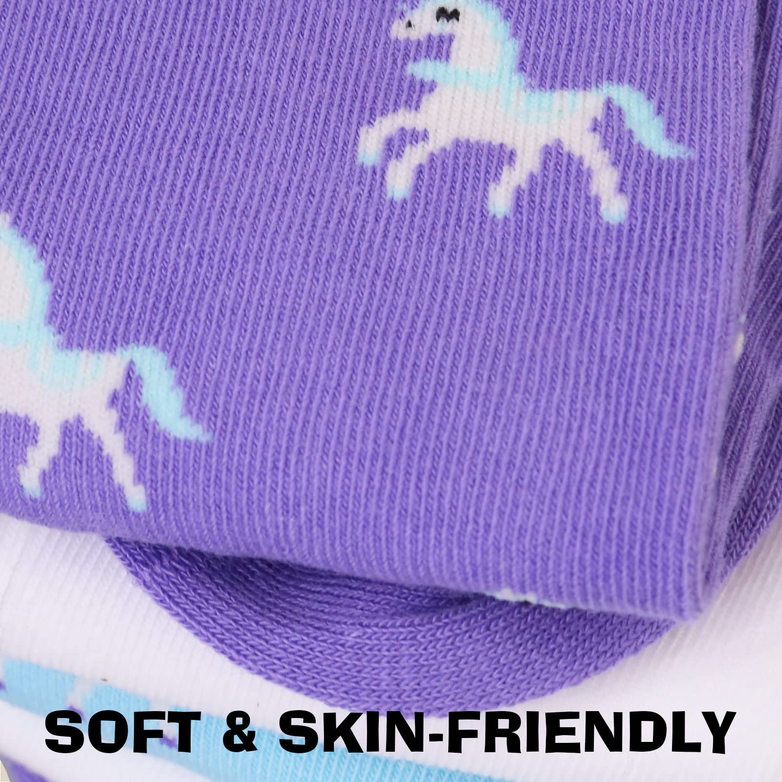 Harrison Howard Breathable & Comfortable Children Horse Pattern Cotton Socks Perfect for Active Equestrian Kids 4 Pairs/Pack Purple - Large