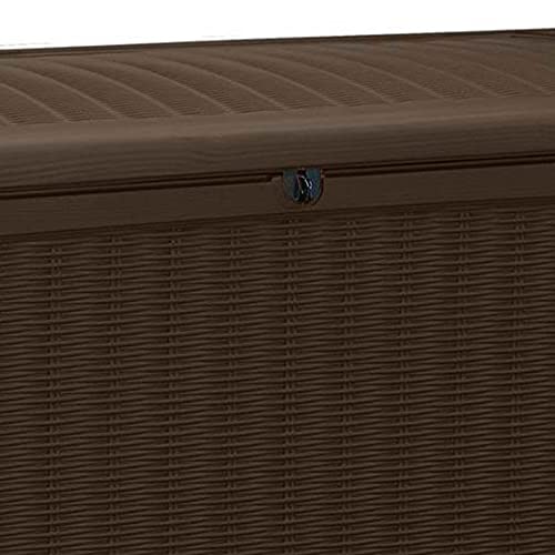 Keter Borneo 110 Gallon All Weather Weatherproof Rattan Wicker Resin Outdoor Backyard Patio Porch Deck Organization Storage Box Bench, Brown (2 Pack)