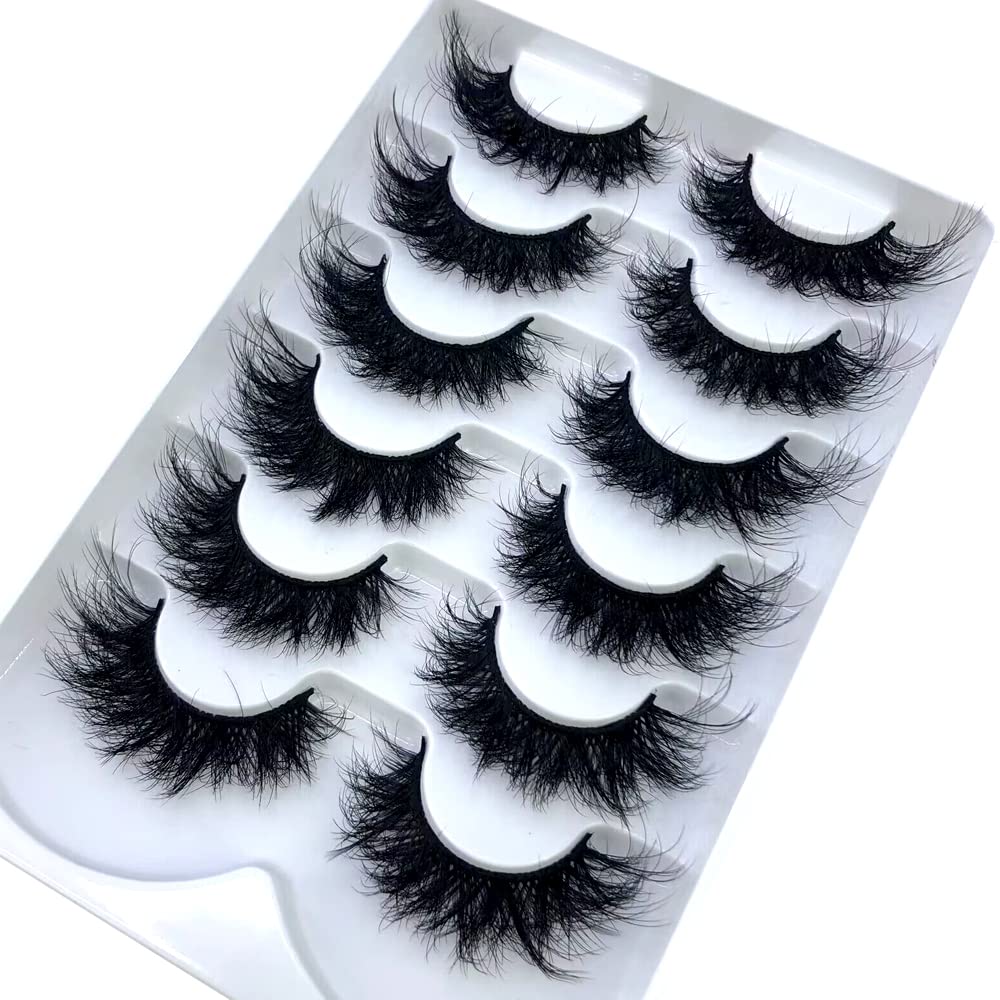 HBZGTLAD 6 Pairs False Eyelashes Cat-Eye Fluffy Faux Mink Lashes 8D Wispy Lashes Dramatic Long Thick Volume Fake Eye Lash(SR-01)