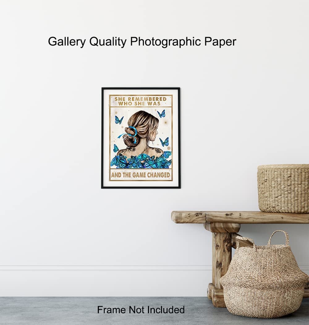 Inspiration Wall Art & Decor - She Remembered - Boho-chic Boho Hippie Wall Art - Encouraging Wall Decor - Blue Home Office Living room Bedroom Wall Decor for Woman Motivational poster - Positive Quote