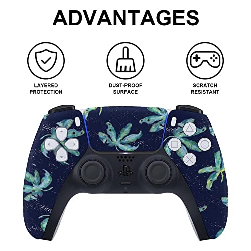 Indigo Monstera Full Protective Skin Cover Design Wrap Decal Sticker Compatible with PS5 Digital Edition Console and Controller