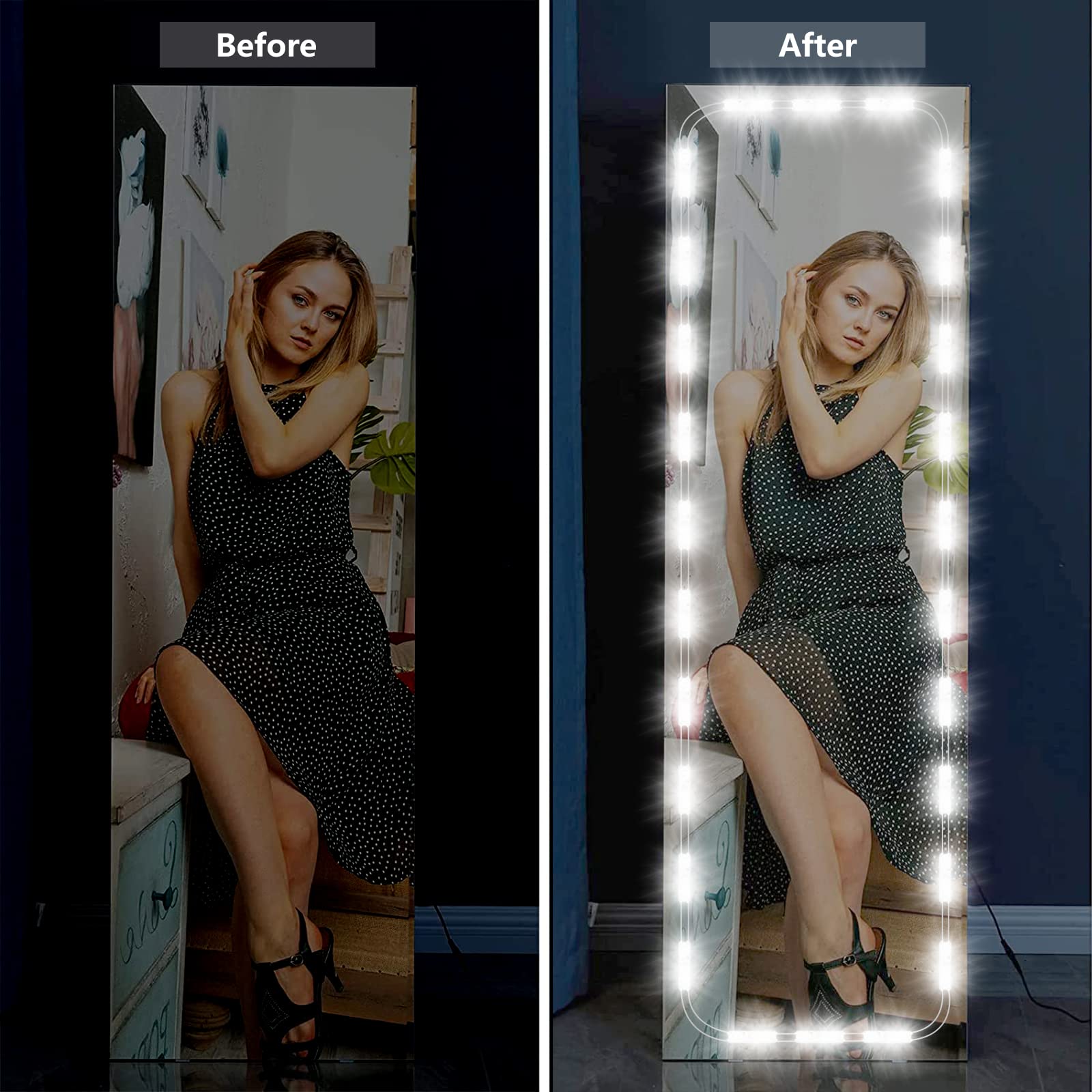 LED Vanity Lights,Hollywood Style Vanity Lights for Mirror,14ft Ultra Bright Mirror Lights for Full Body Mirror&Body Mirror (Mirror Not Included)