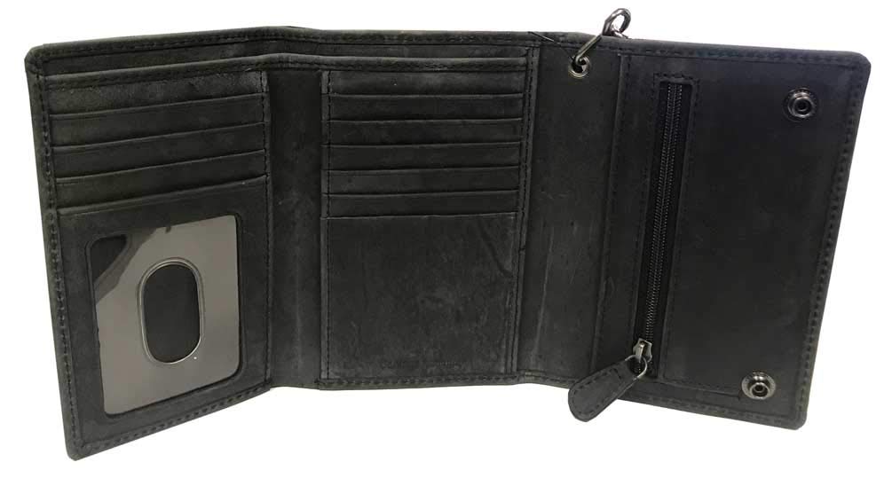 Harley-Davidson Men's Crazy Horse Biker Tri-Fold Medium Wallet MCH8416-GRYBLK