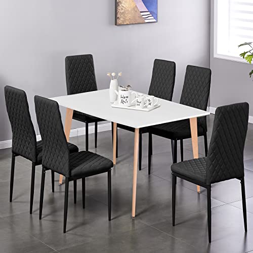 Lecut Modern Dining Chairs Set of 6 with PU Leather Seat and Metal Legs Mid Century Kitchen Dining Room Chairs with High Back for Restaurant and Living Room (Black)