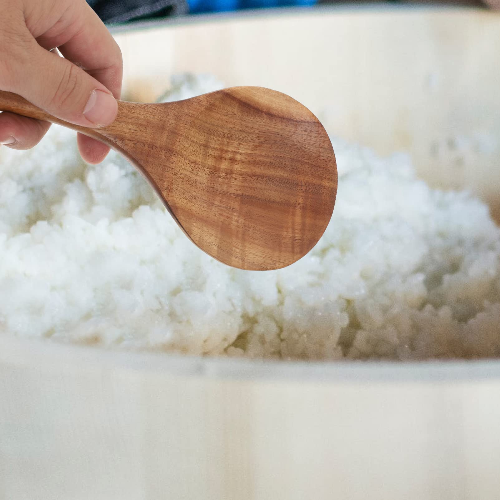 HEMOTON Wood Rice Paddle Wooden Rice Spoon Non Stick Rice Cooker Spatula Japanese Asian Rice Paddle Kitchen Rice Scoop Ladle (Wood Color)