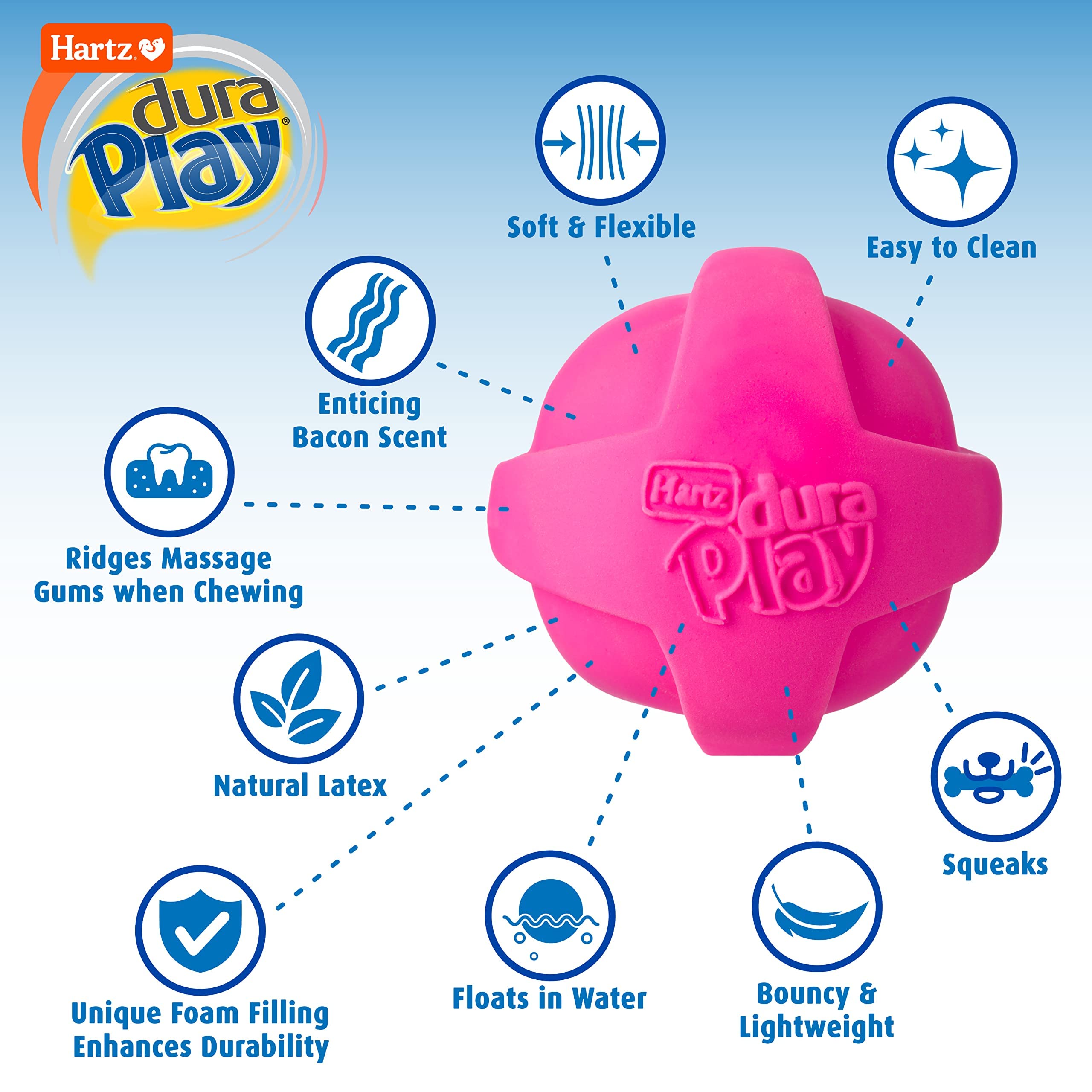 Hartz DuraPlay Ball Squeaky Latex Dog Toy, Neon Green, Neon Pink & Neon Orange, Large 3 Count Pack