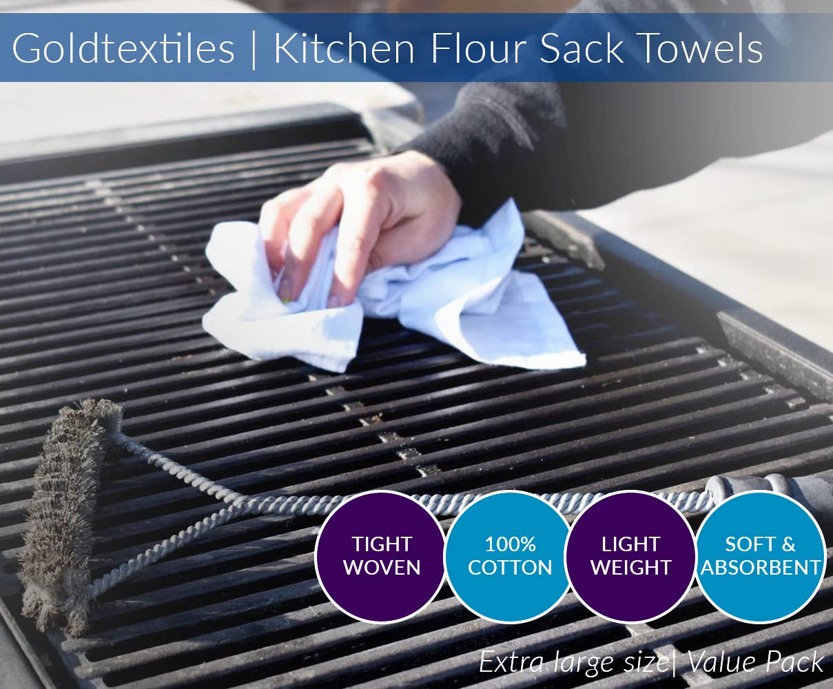 GOLD TEXTILES White Flour Sack Towels (24 Pack - 28x28) 100% Cotton Kitchen Towels – Multipurpose, Soft & Absorbent, Quick Dry with Easy Care
