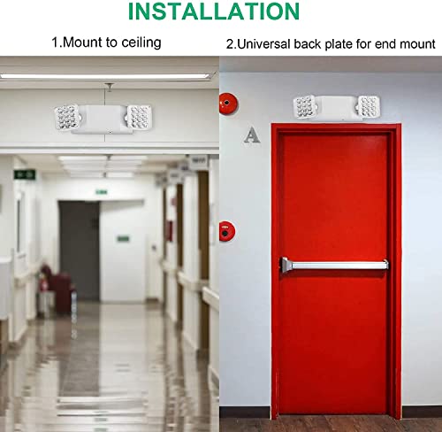 LED Emergency Light Fixture, Commercial Emergency Lights with Battery Backup, Square Two Head Adjustable LED Emergency Light for Power Failure Business, Emergency Exit Light AC 110V-277V 6 Pack
