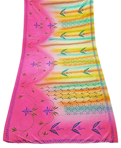 Peegli Indian Women's Crepe Silk Leaf Saree Vintage Pink Fabric DIY 5 Yards Sari