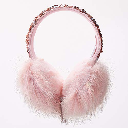 Earmuffs Girls Earmuffs in Plush and Flip Sequin Design(Pink, M)