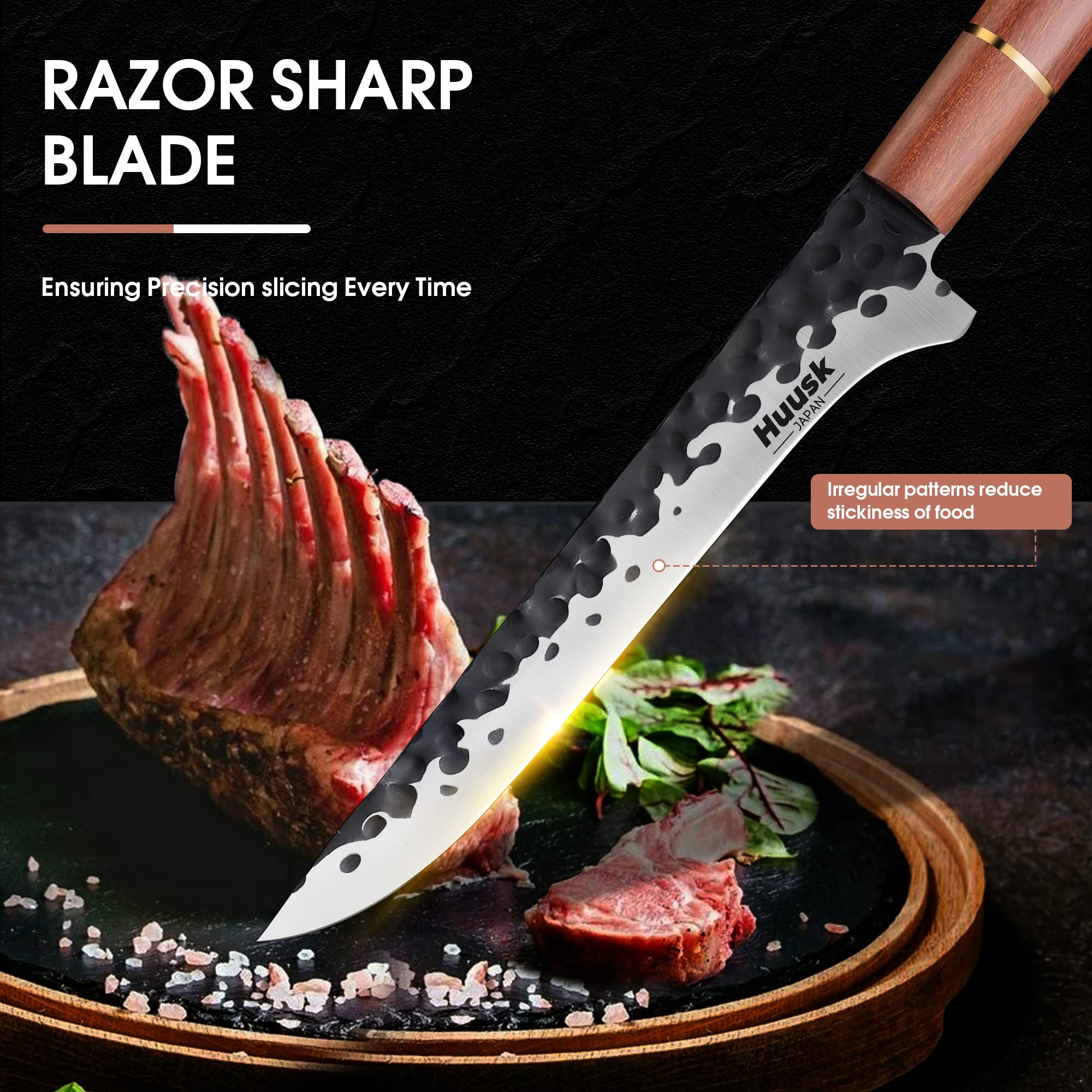 Huusk Janpan Knife 7 Inch Brisket Trimming Boning Knife and 11" Meat Slicing Knife Bundle for Smoked BBQ