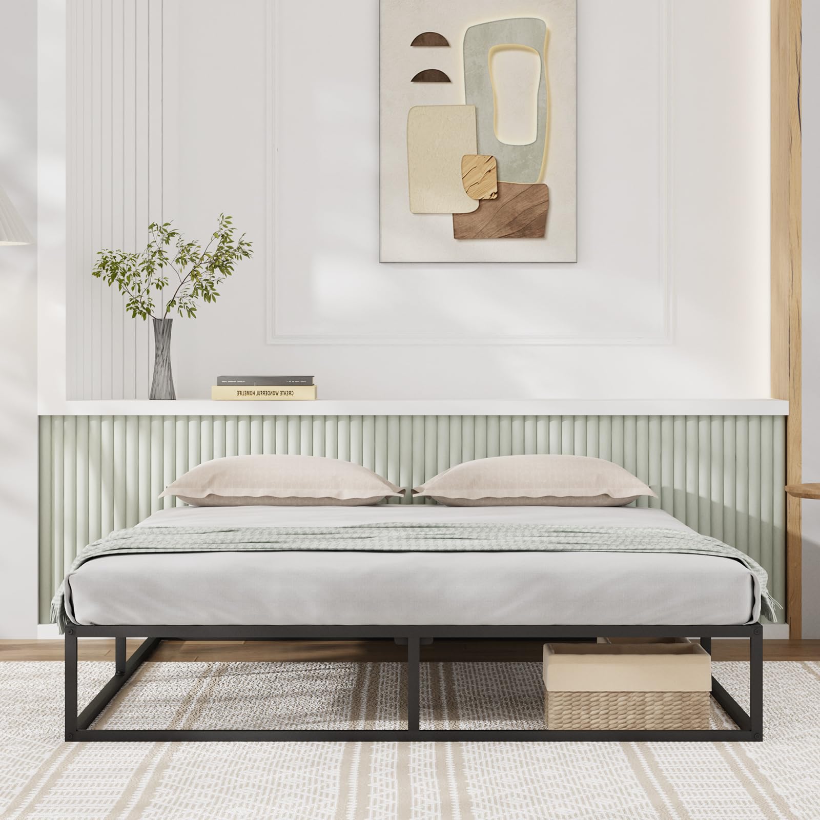 Novilla Queen Bed Frame, Metal Platform Bed Frame, Noise-Free, Sturdy Metal Bed Frame, Heavy Duty Wood SlatsWood Slats Support, No Box Spring Needed, Easy Assembly, Coal Black
