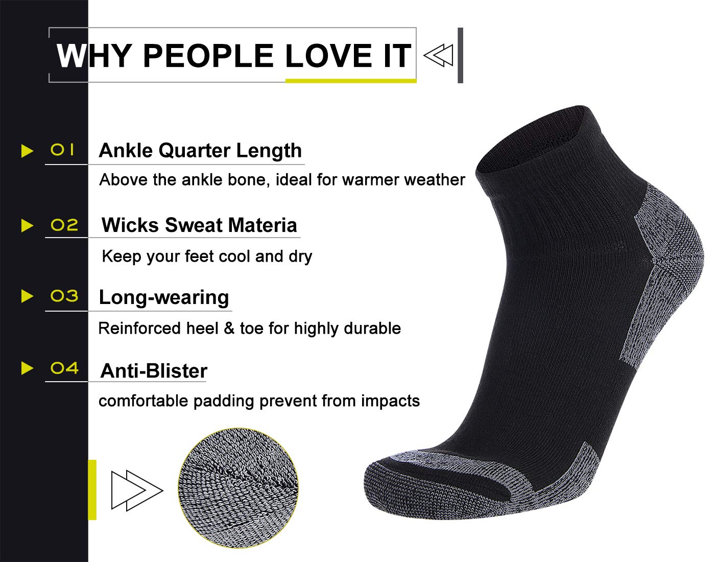 FLYRUN Men's Athletic Ankle Quarter Socks Men Comfort Cushion Moisture Wicking Work Sock 6 Pack